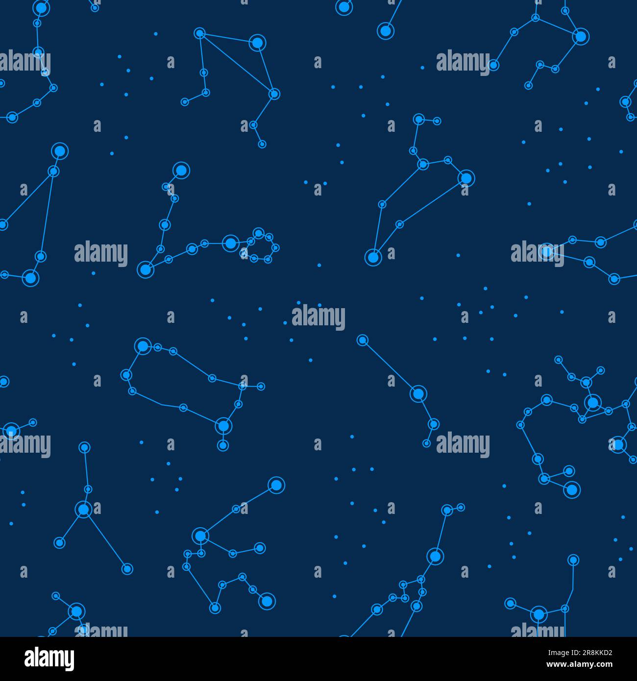 Seamless pattern with zodiac constellations on a dark blue background ...