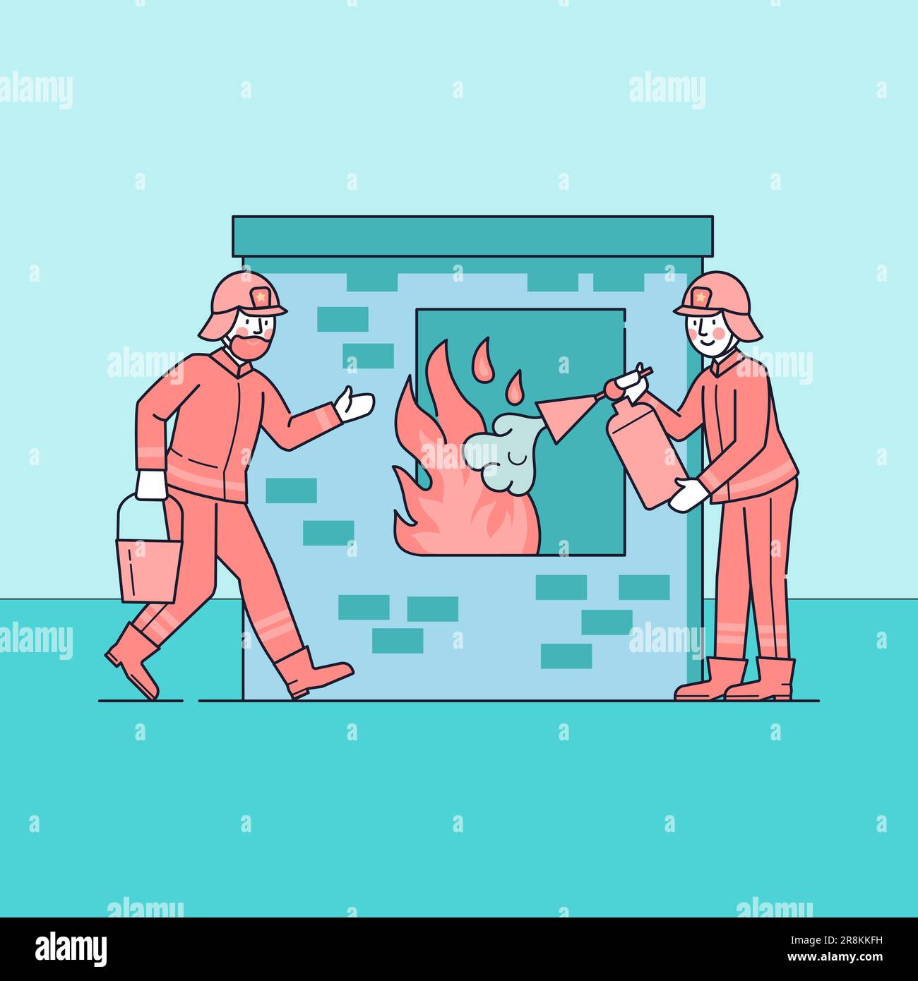 Firefighters extinguishing flame through window Stock Vector Image ...