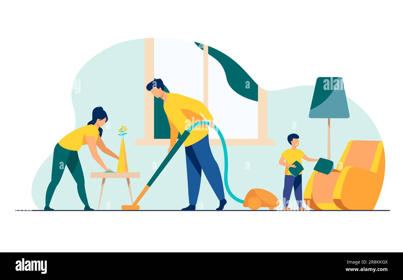 Happy family housekeeping together flat vector illustration Stock ...