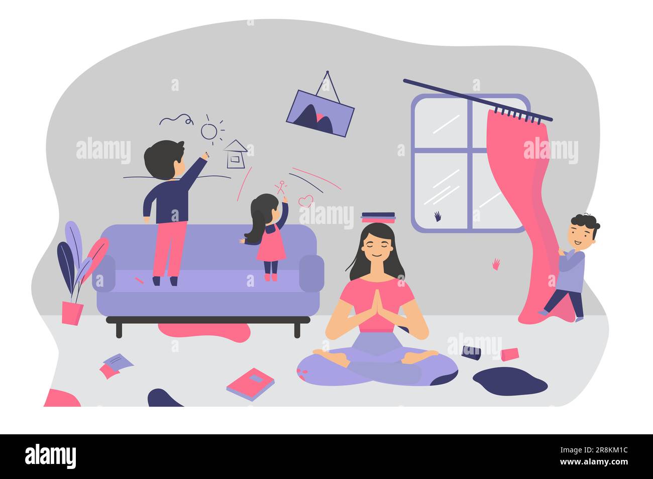 Mother staying at home with mischievous children Stock Vector Image ...