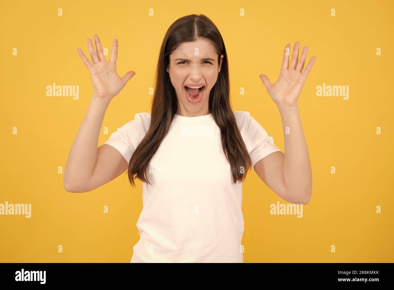 Screaming hate rage woman face. Emotional angry woman screaming on ...