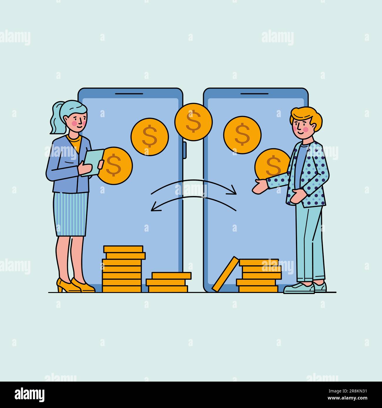 People making financial transactions via mobile app Stock Vector Image ...