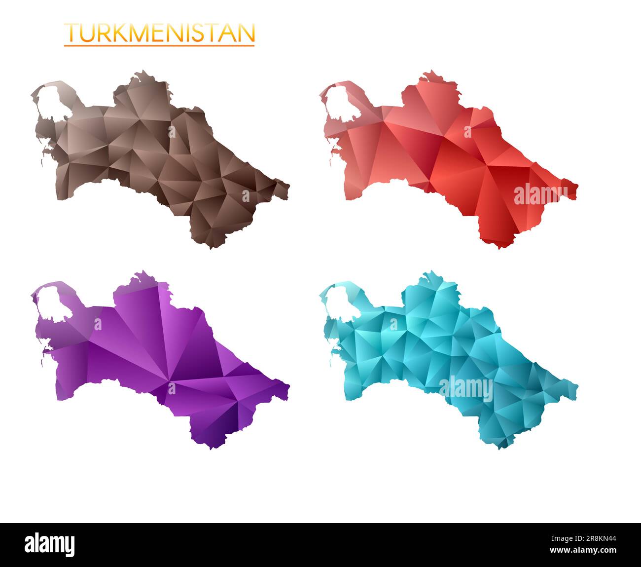 Set of vector polygonal maps of Turkmenistan. Bright gradient map of ...