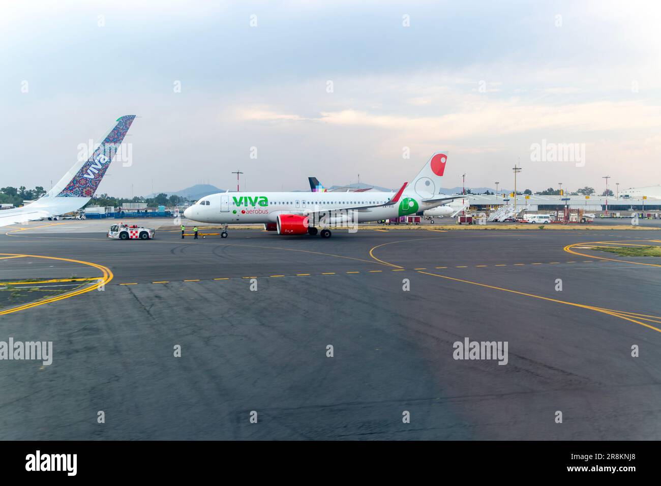 View from window of Viva Aerobus Airbus A320 plane at Benito Juarez ...