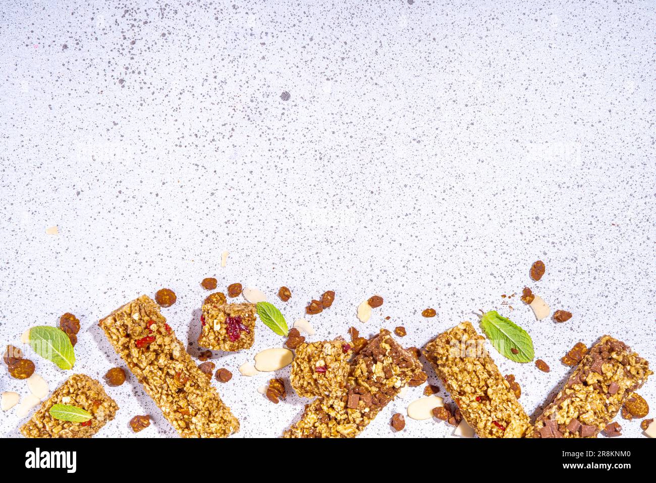 Healthy snack. Fitness. Dietary food. Set of cereal granola bars with ...