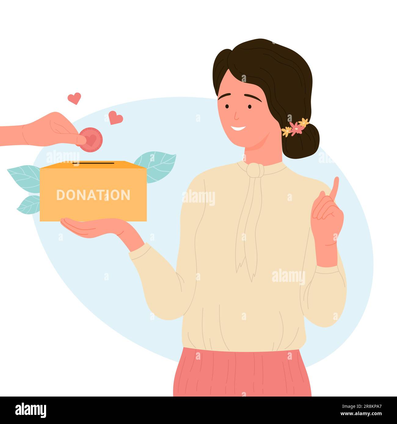 Woman showing support and assistance flat vector illustration. Charity ...