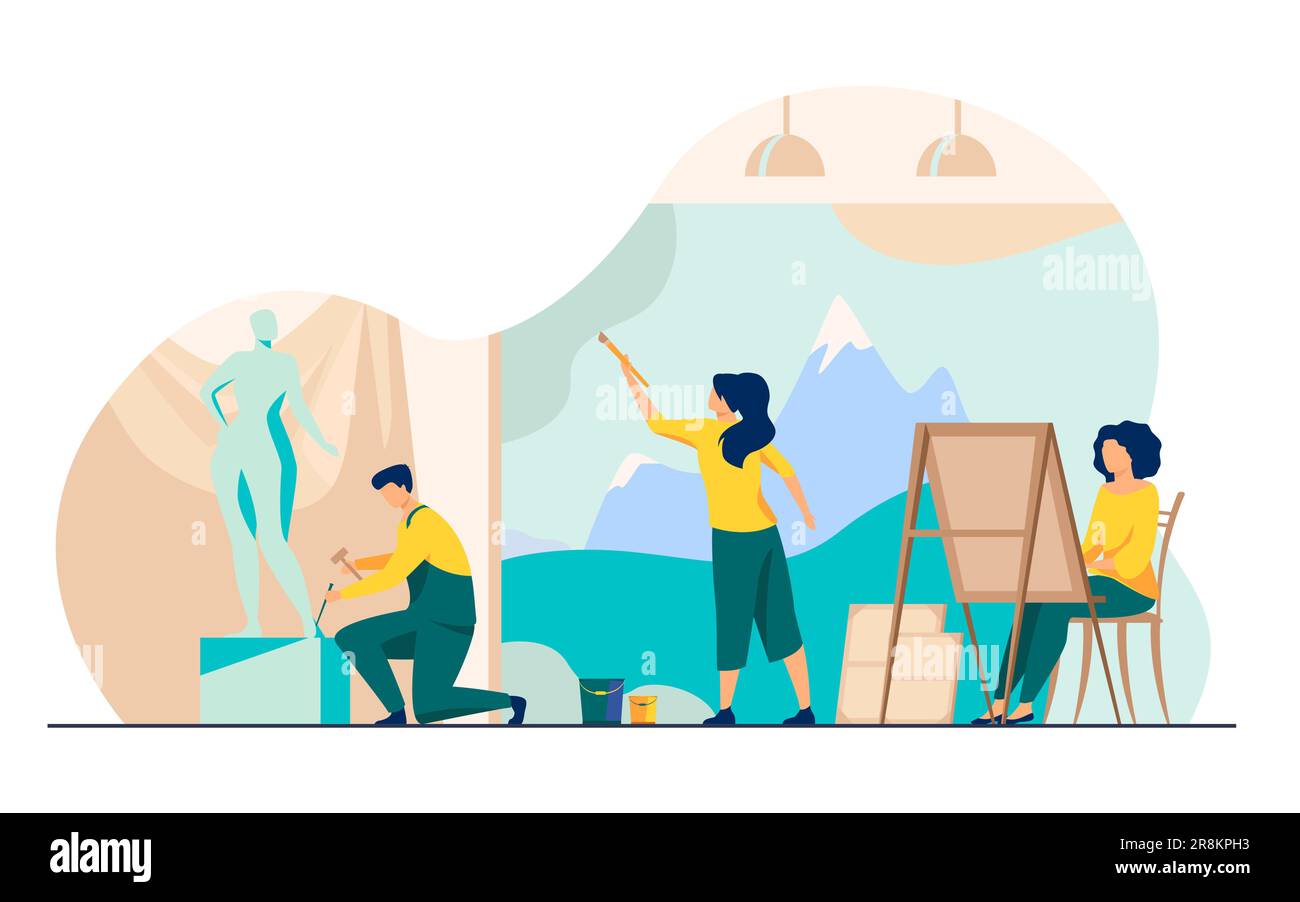 Artists creating artworks flat vector illustration Stock Vector Image ...