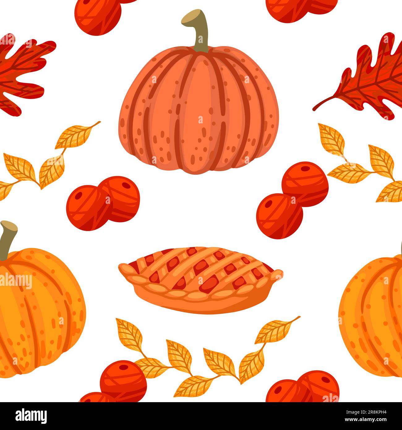 Autumn theme seamless pattern with pumpkin pie and leaves vector ...