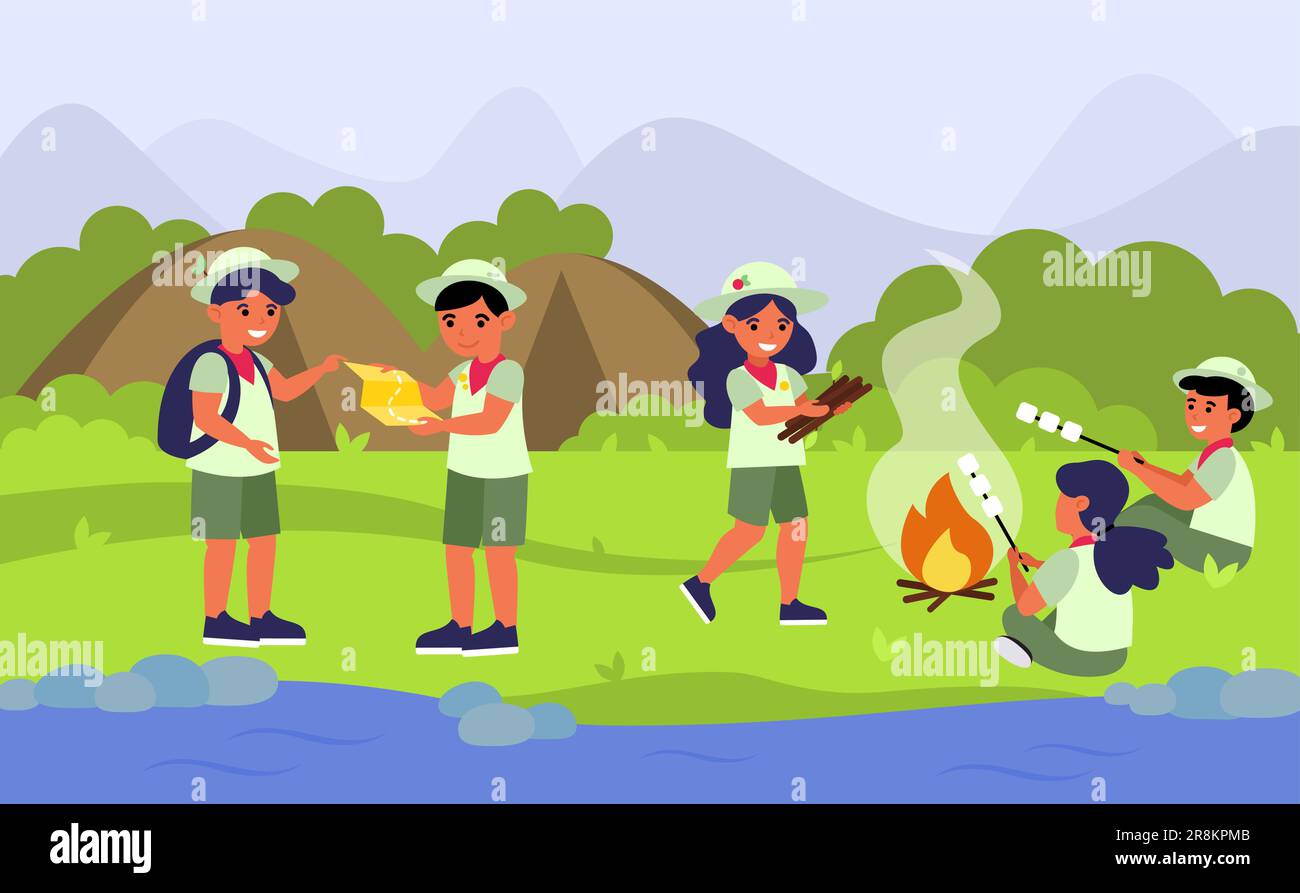 Scouts in camping flat vector illustration Stock Vector Image & Art - Alamy