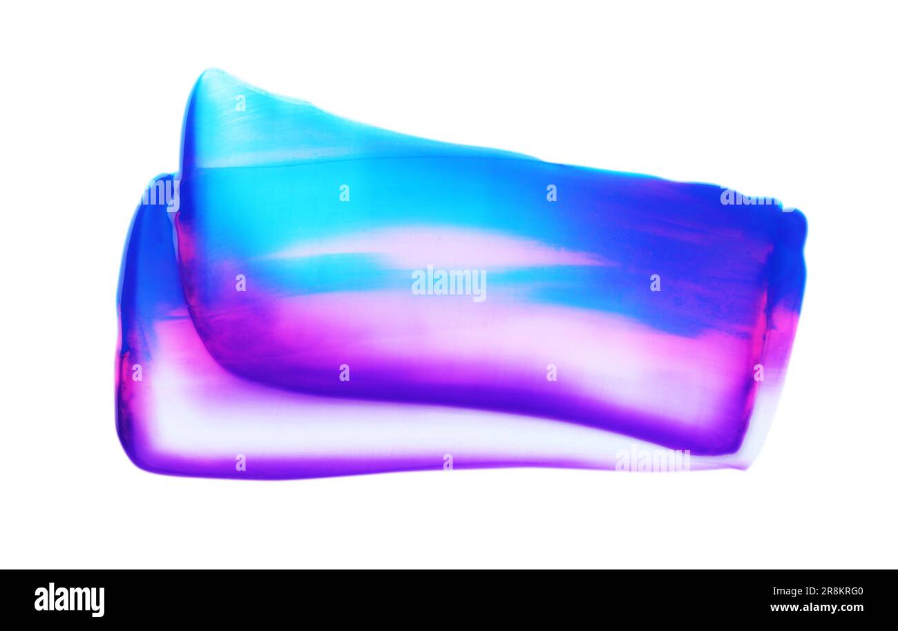 Purple and blue paint samples on white background, top view Stock Photo ...