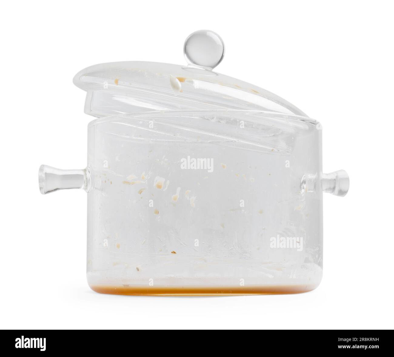 Dirty glass pot with lid on white background Stock Photo - Alamy