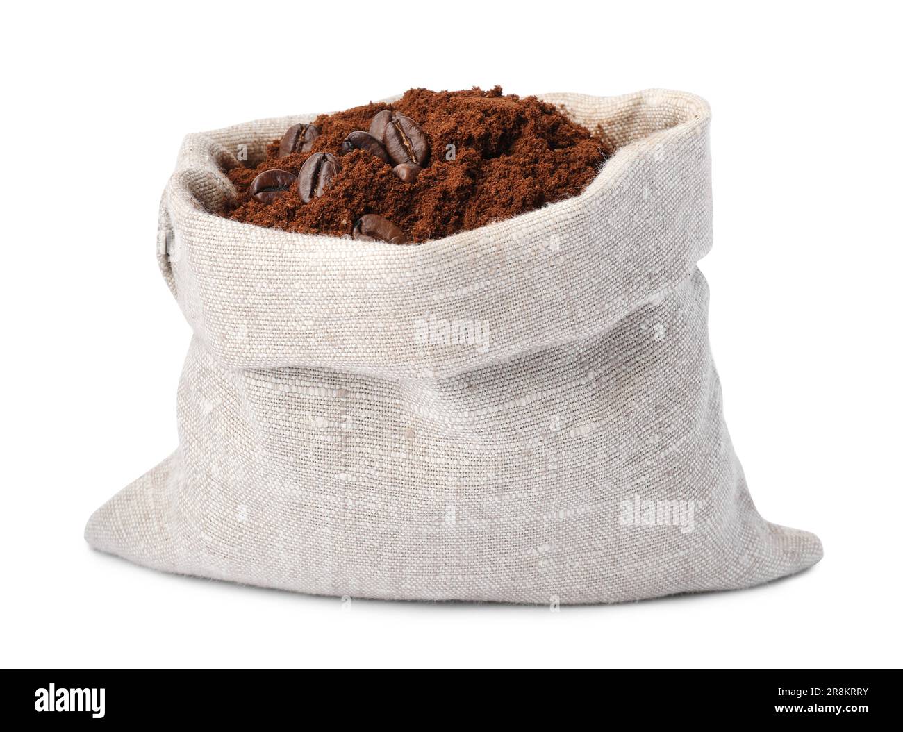 Bag with ground coffee and roasted beans on white background Stock ...