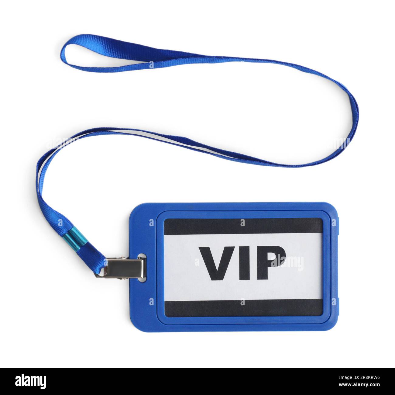 Blue vip badge isolated on white, top view Stock Photo - Alamy