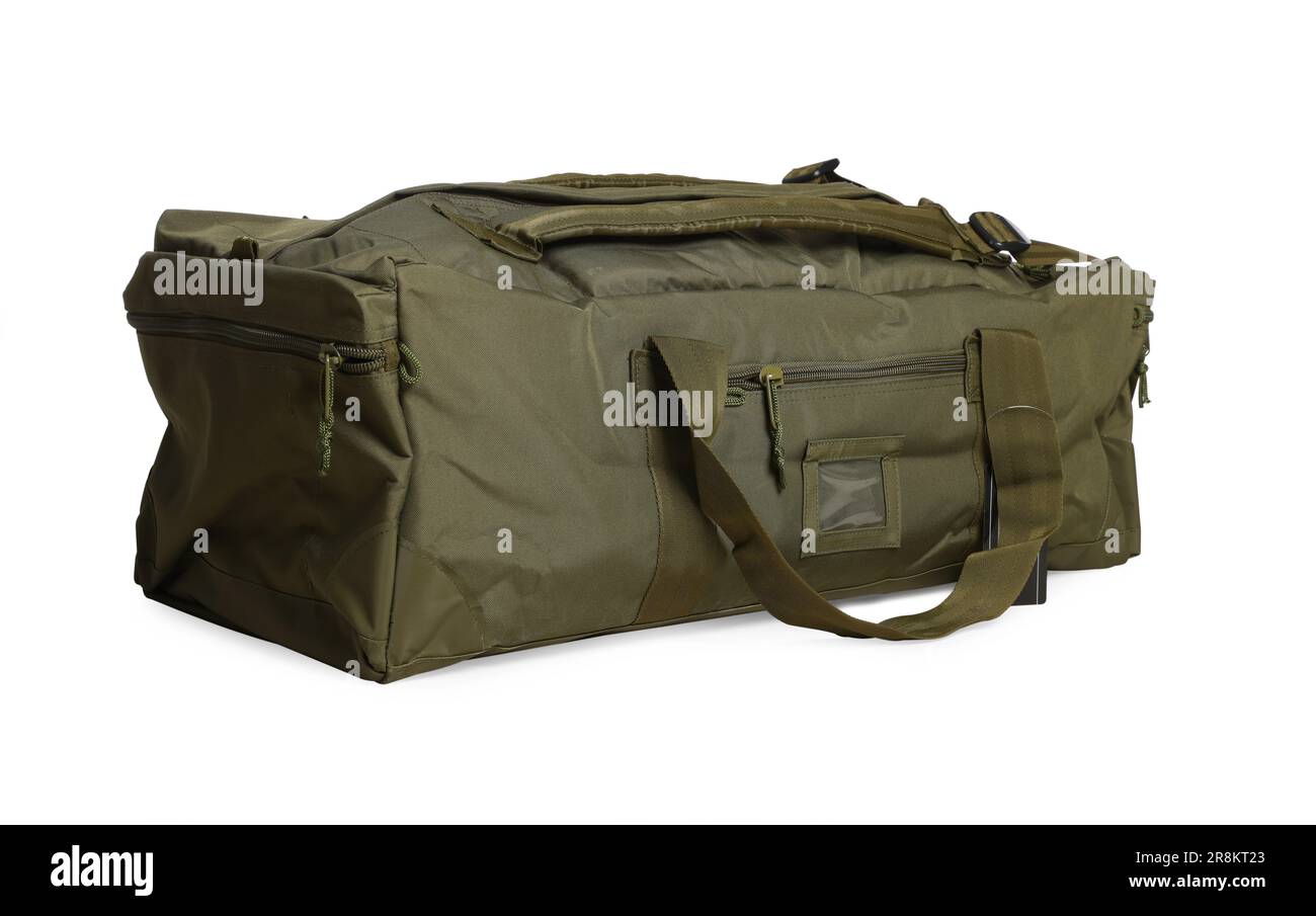 Army duffle bag isolated on white. Military equipment Stock Photo - Alamy