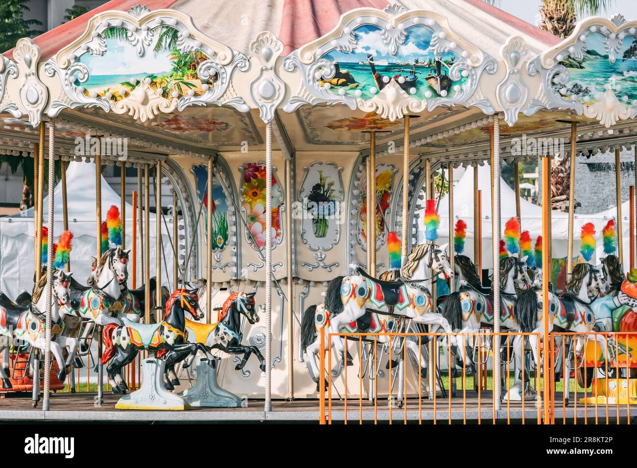 17 December 2022: Antalya, Turkey: Roundabout carousel at city square ...