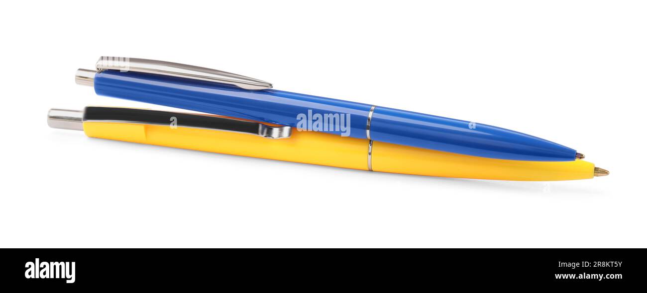 New stylish blue and yellow pens isolated on white Stock Photo - Alamy