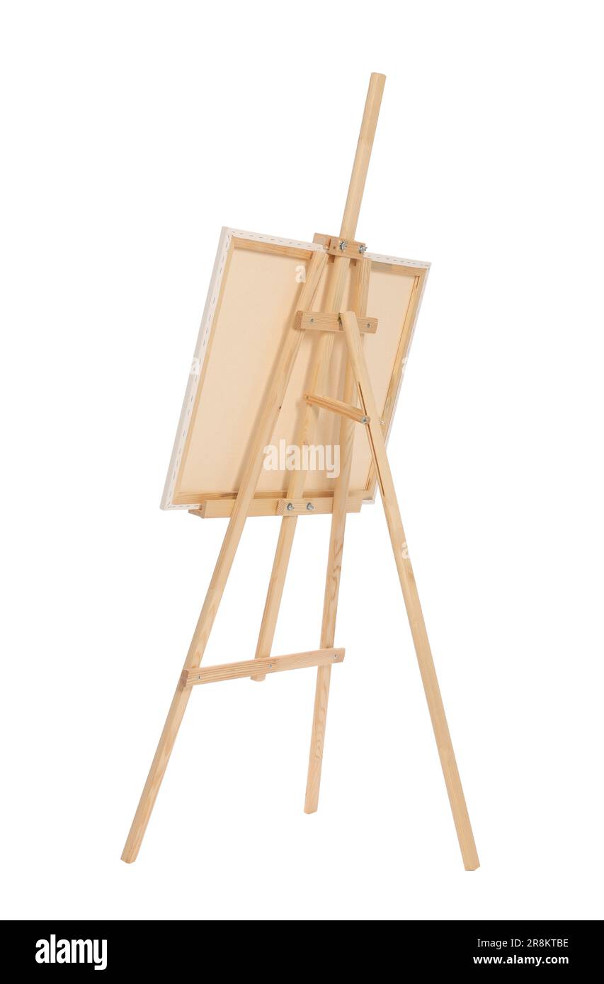 Wooden easel with canvas isolated on white Stock Photo - Alamy