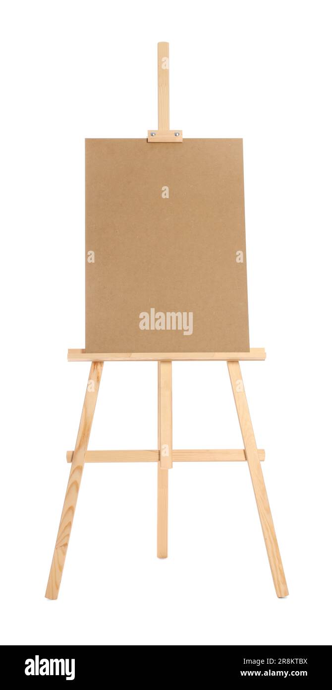 Wooden easel with board isolated on white. Artist's equipment Stock ...