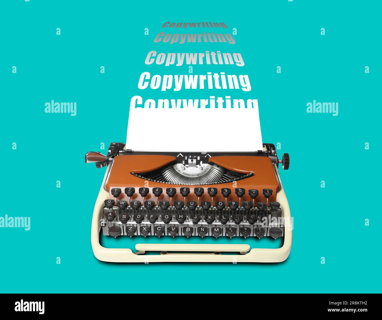Words Copywriting going out of vintage typewriter on turquoise ...