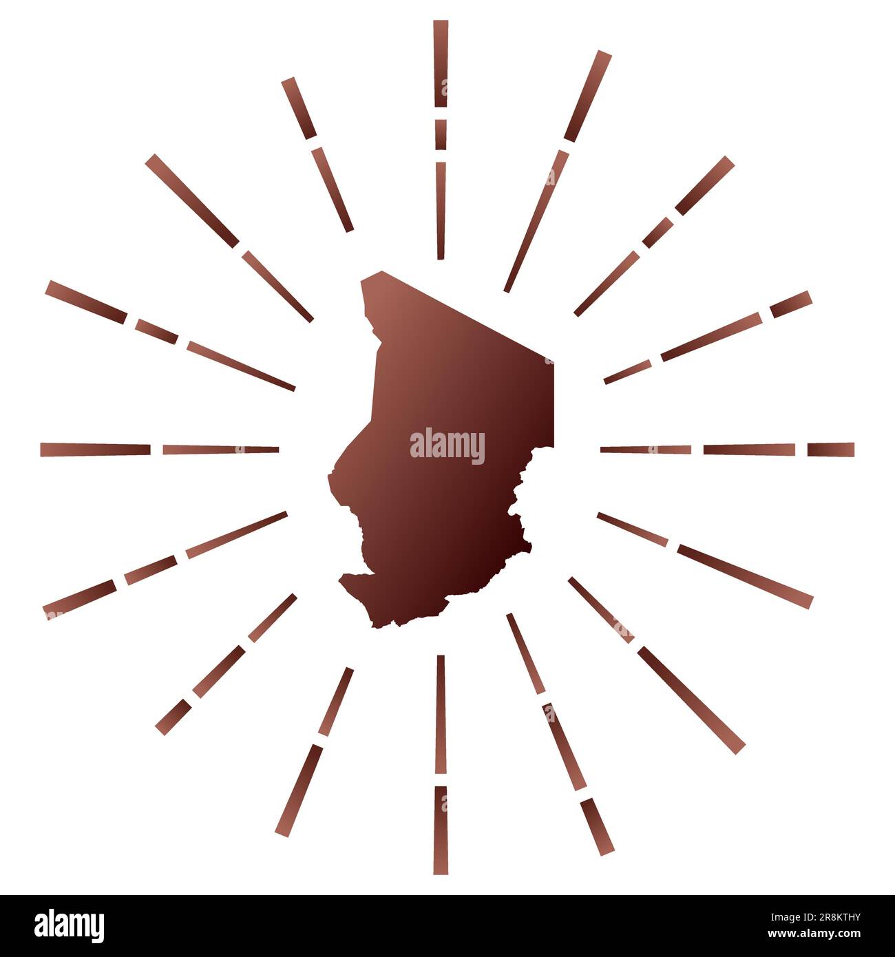 Chad gradiented sunburst. Map of the country with colorful star rays ...
