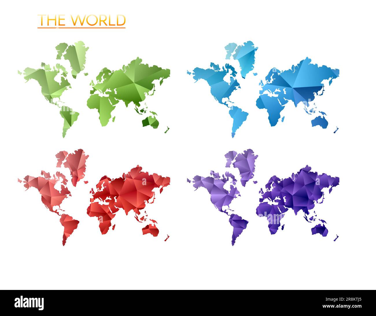 Set of vector polygonal maps of the World. Bright gradient map of the ...