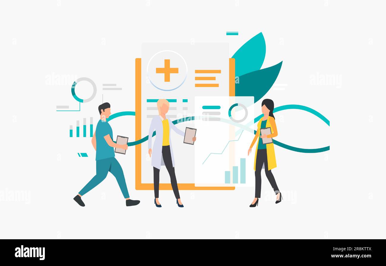 Medical workers analyzing electronic record vector illustration Stock ...