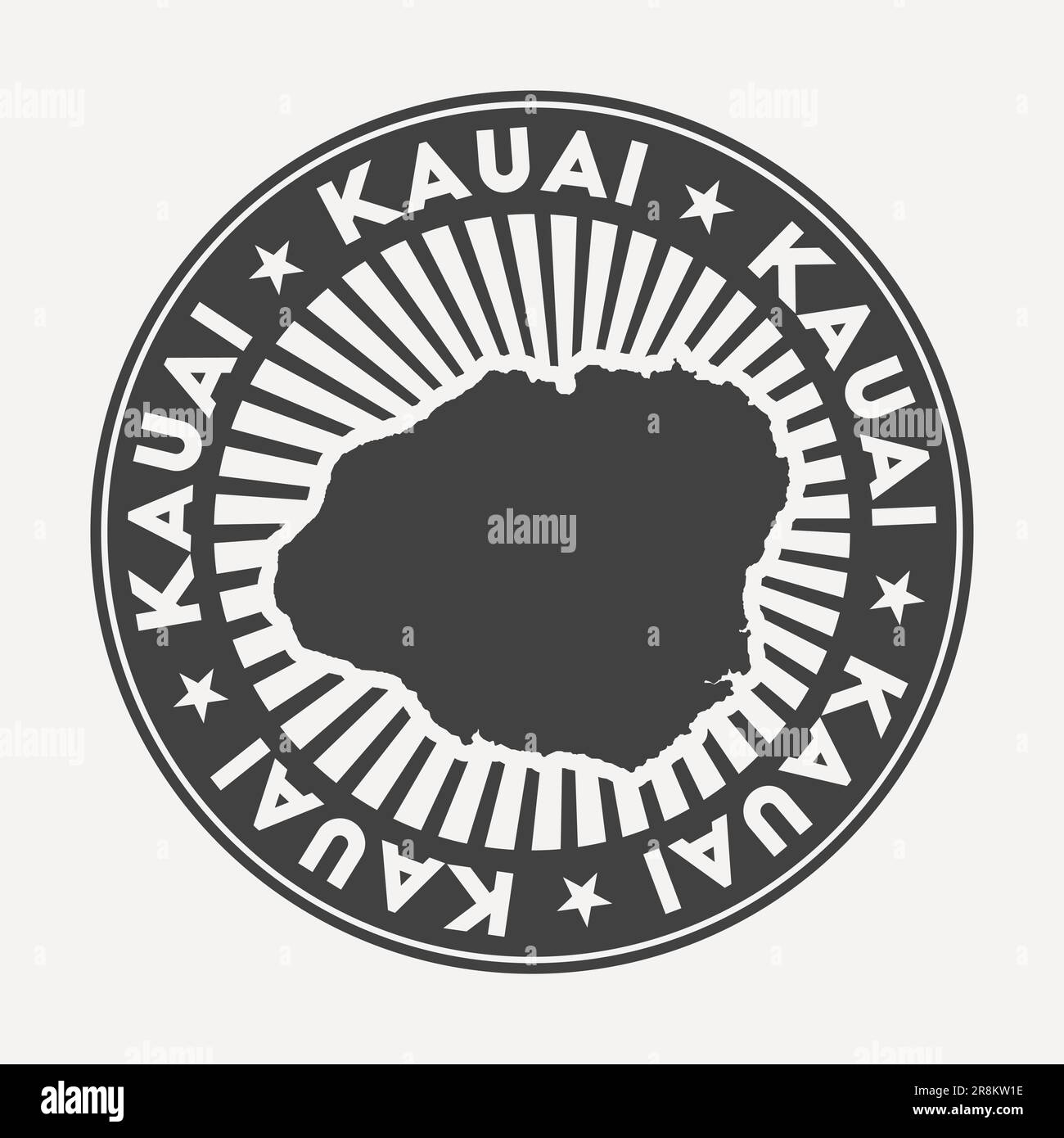 Kauai round logo. Vintage travel badge with the circular name and map ...