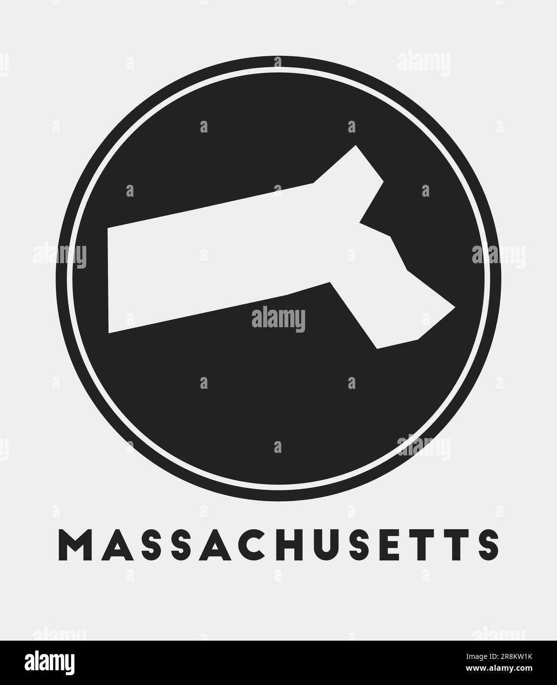Massachusetts icon. Round logo with US state map and title. Stylish ...