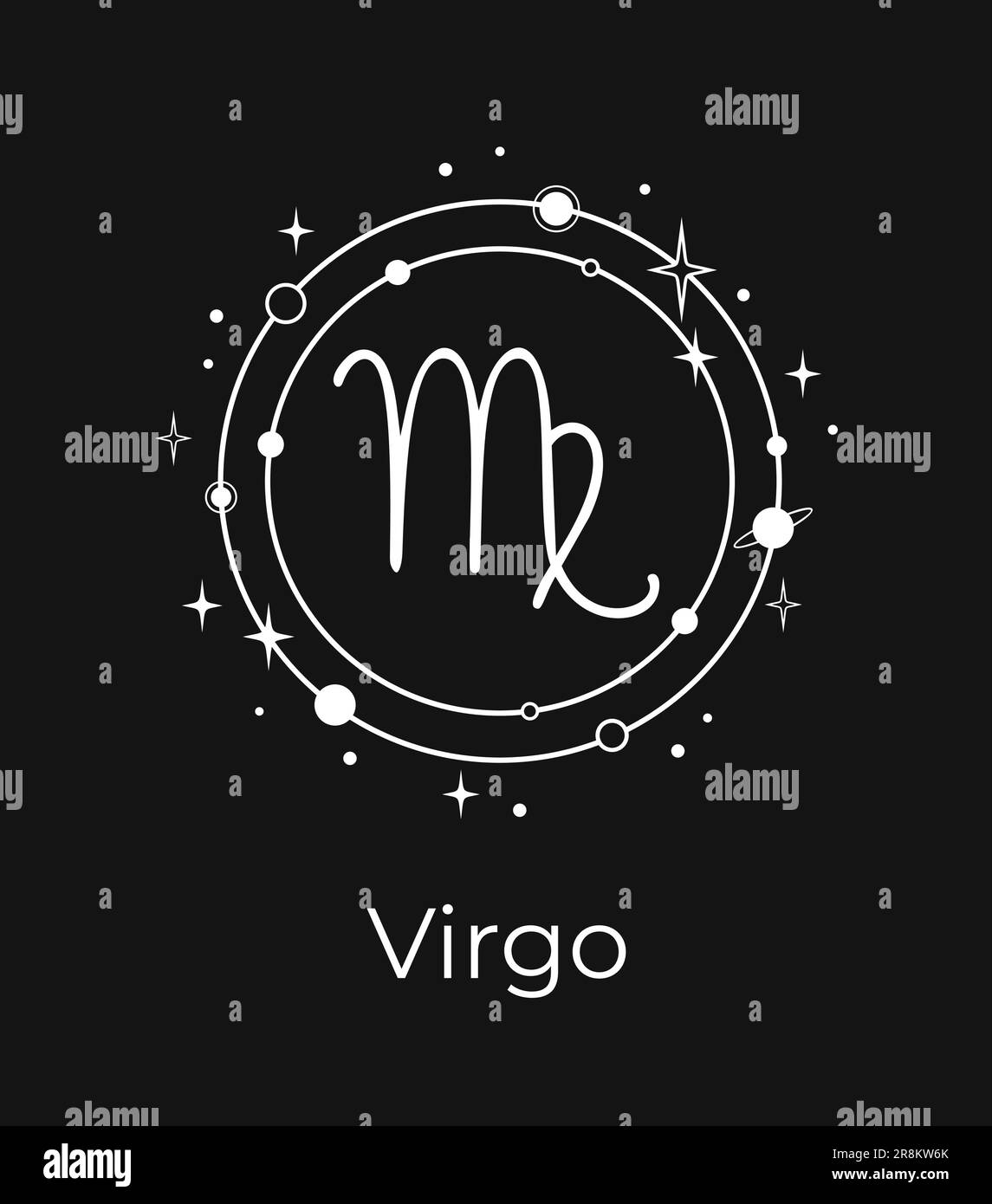 White Virgo Sign With Planets And Stars On A Black Background Stock Vector Image And Art Alamy