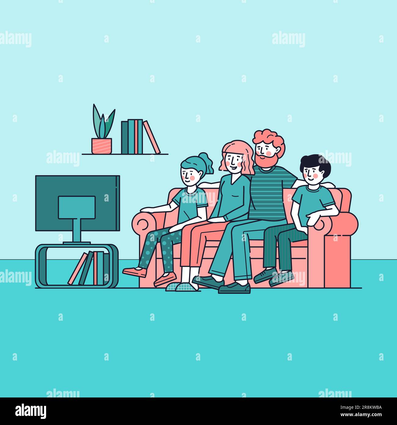 Happy family watching television together Stock Vector Image & Art - Alamy