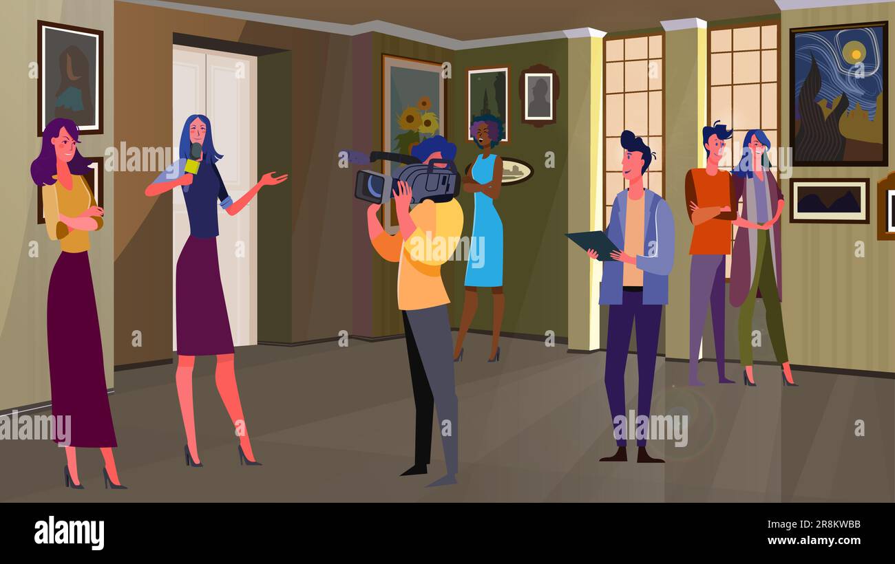 Journalists Making Reportage In Art Gallery Stock Vector Image And Art