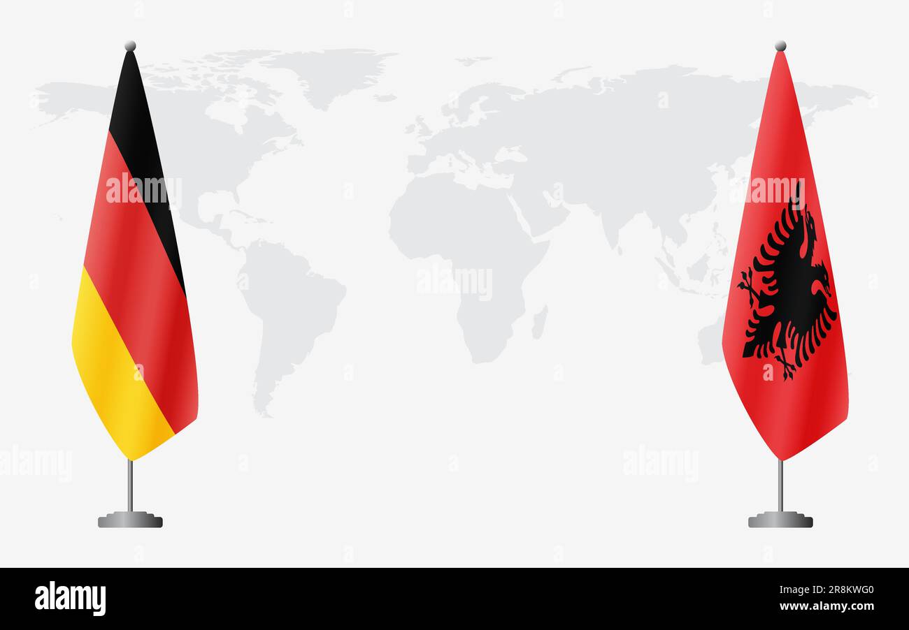 Germany and Albania flags for official meeting against background of ...