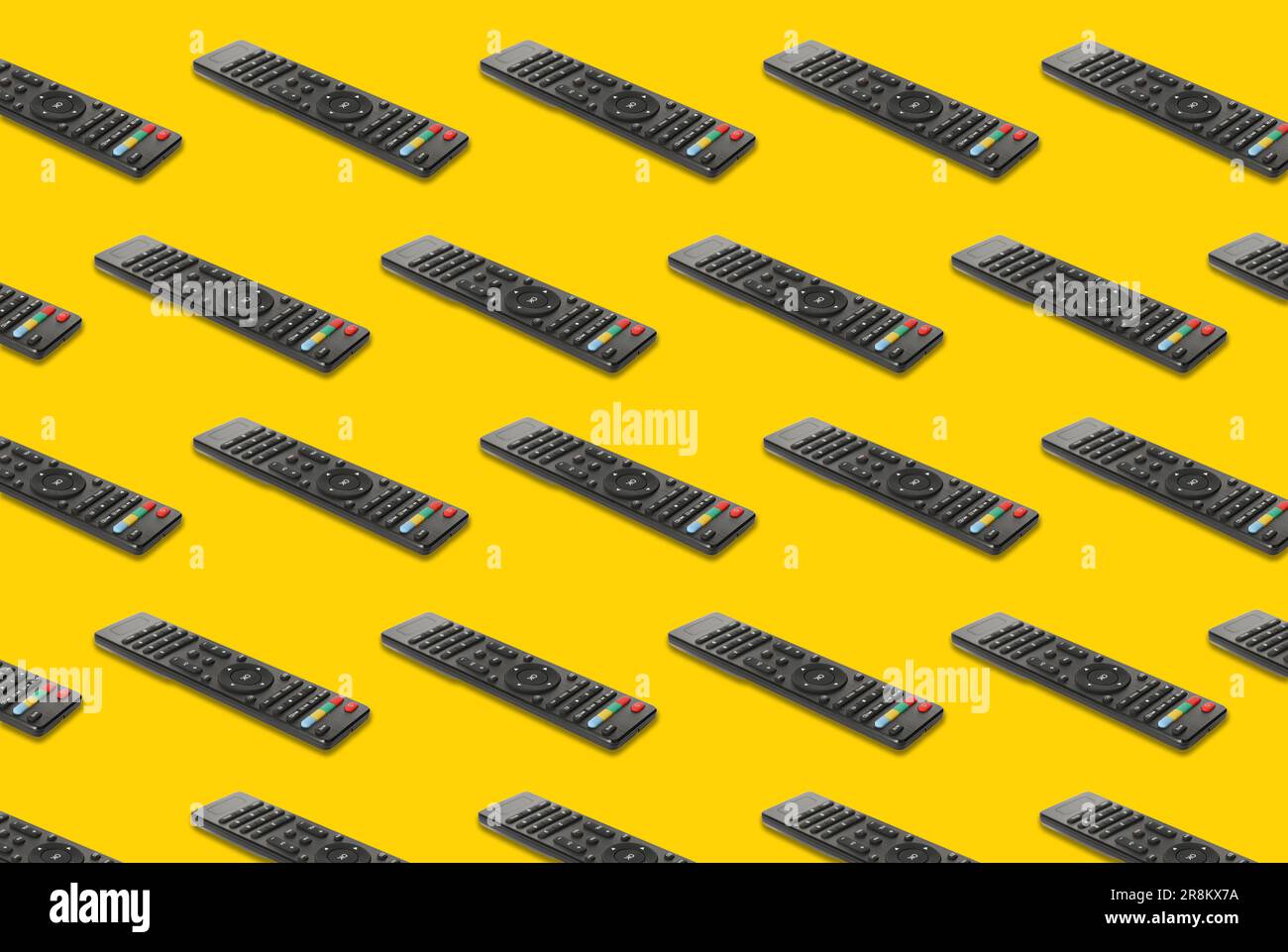 Remote controller pattern on yellow background. Collage design Stock ...