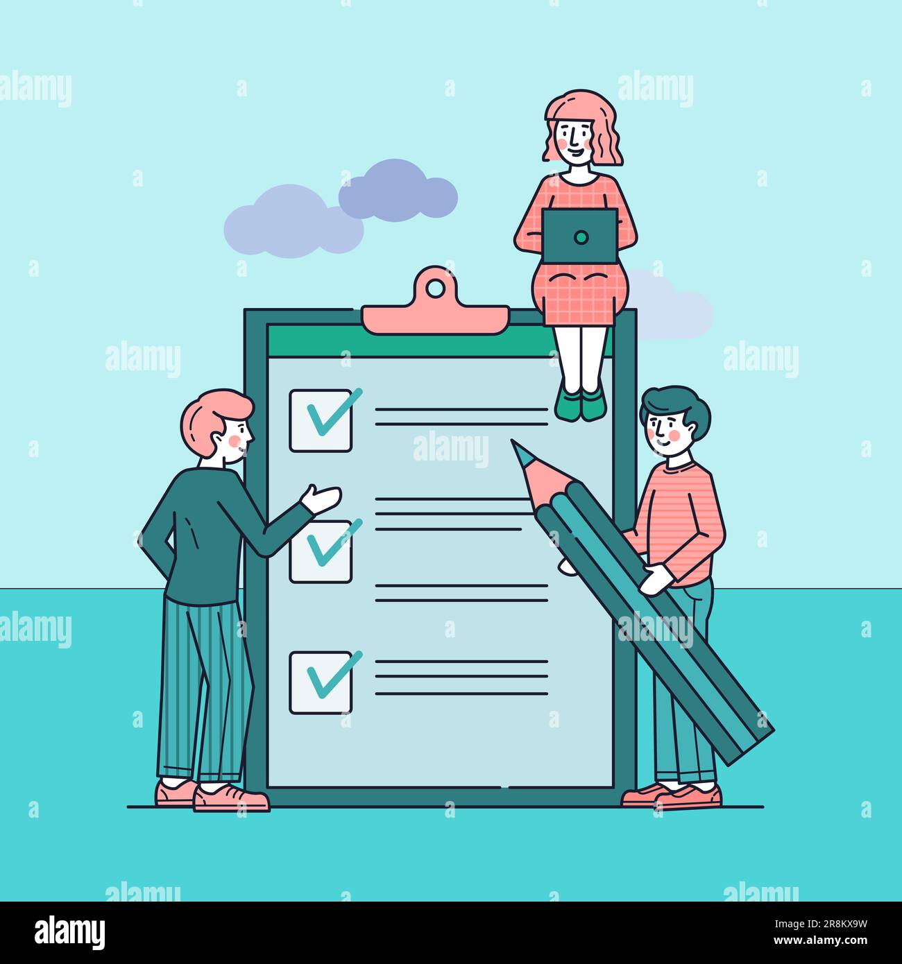 Business people stand at clipboard with checklist Stock Vector Image ...