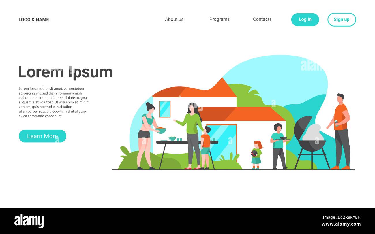 Family on BBQ party on backyard flat vector illustration Stock Vector ...