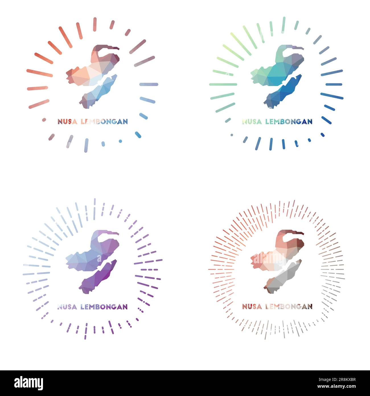 Nusa Lembongan low poly sunburst set. Logo of island in geometric ...