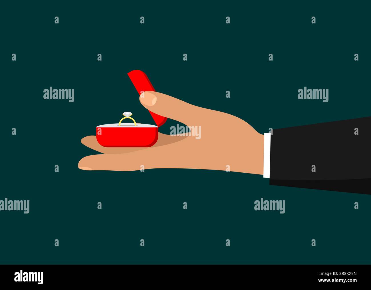 Man's hand holdind a red jewelry box with an engagement ring. Making a ...