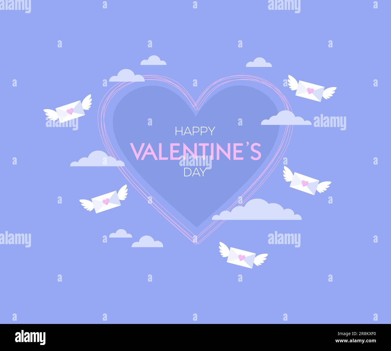 Happy Valentines Day Greeting Card Heart Flying Winged Envelopes And