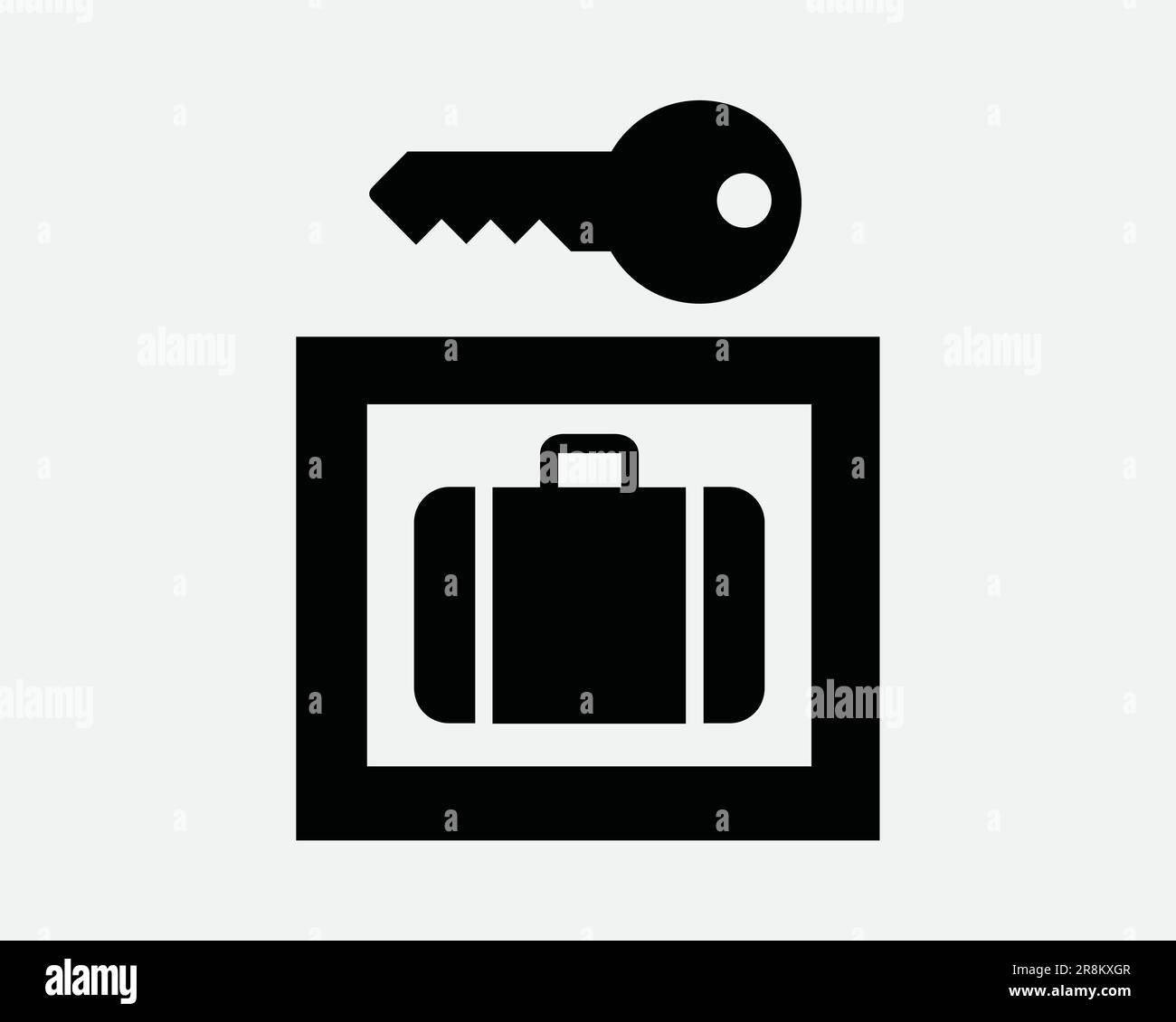 Luggage Locker Safe Icon Baggage Suitcase Briefcase Safety Storage Lock Key Secure Black White