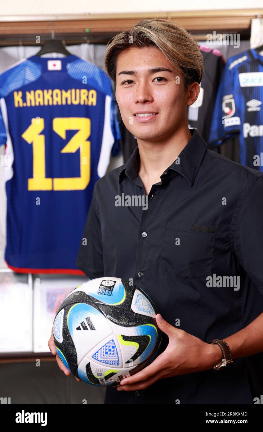 A Japanese footballer Keito Nakamura poses for a photo in Abiko City ...