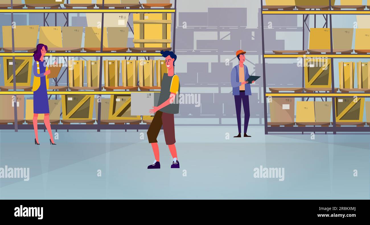People carrying and counting boxes in warehouse Stock Vector Image ...