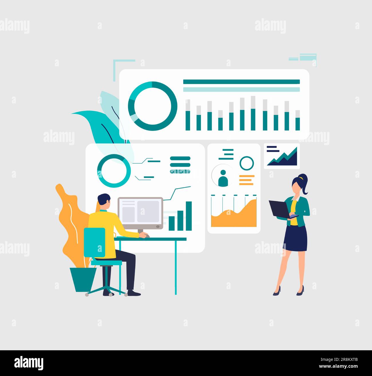 Business woman working on charts Stock Vector Images - Alamy