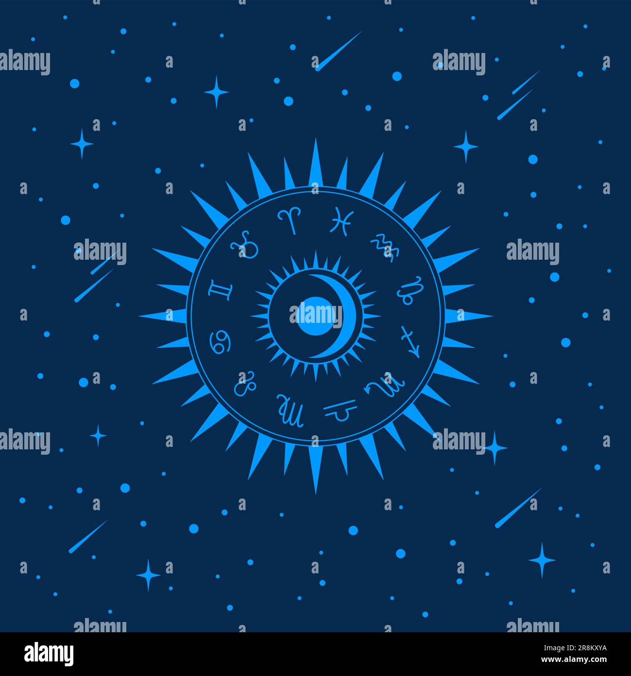 Blue zodiac circle on a dark starry space background. Vector illustration Stock Vector Image ...