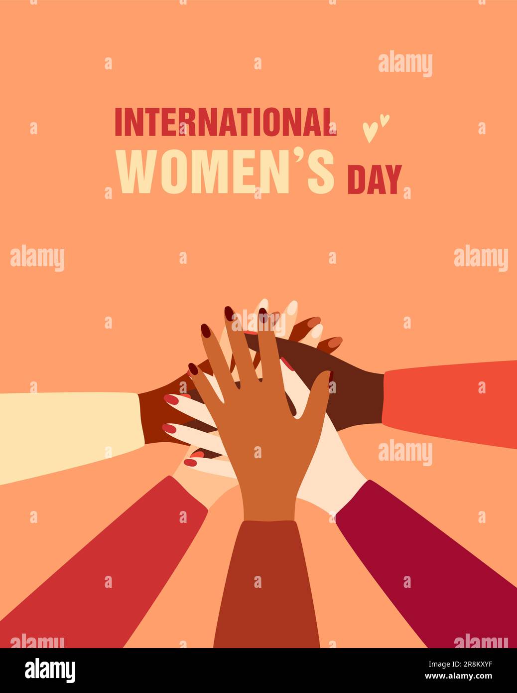 Women of different ethnicity putting their hands together in unity ...