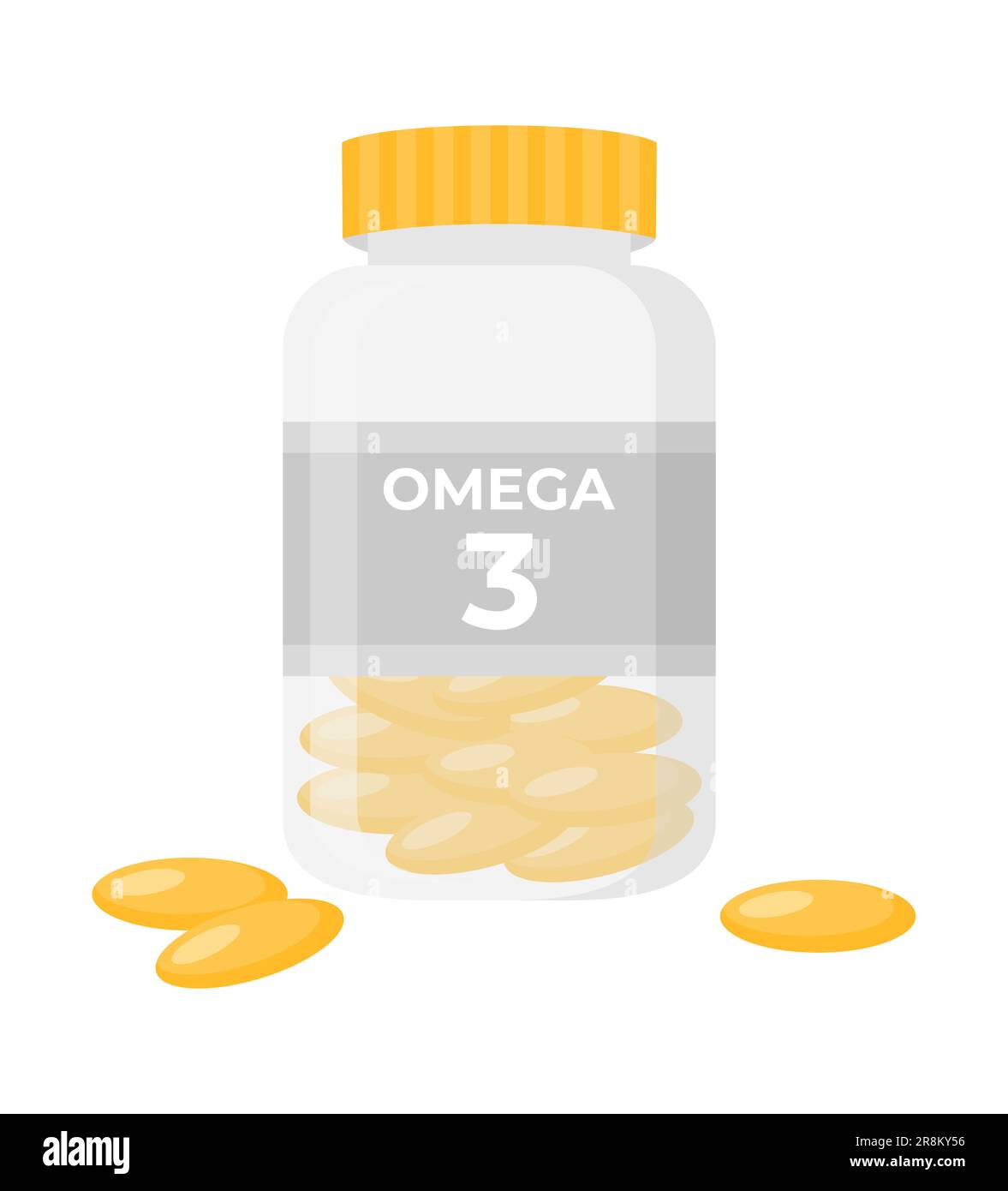 Omega 3 fish oil capsules in a transparent bottle. Flat vector ...