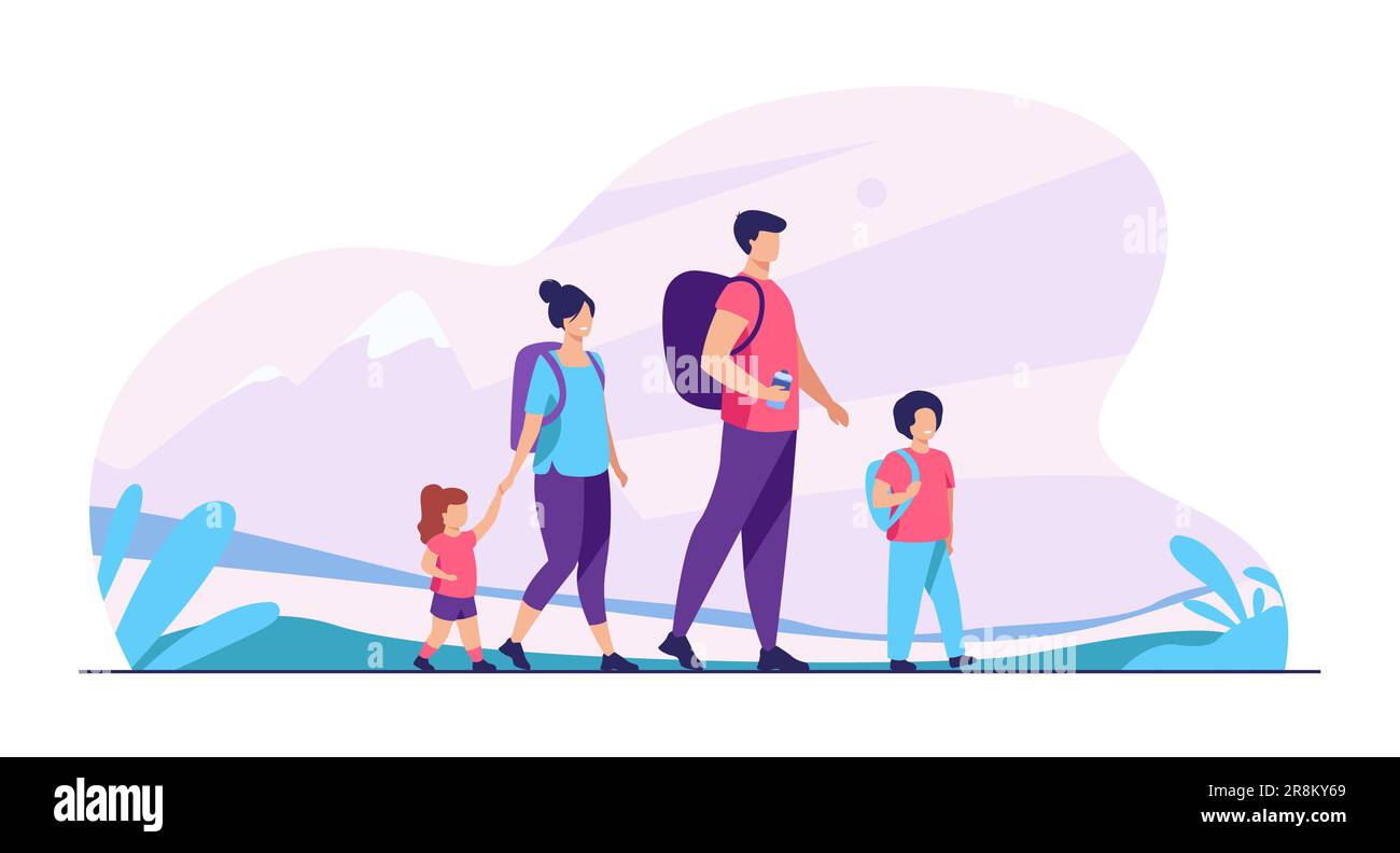 Happy active family walking outdoors Stock Vector Image & Art - Alamy