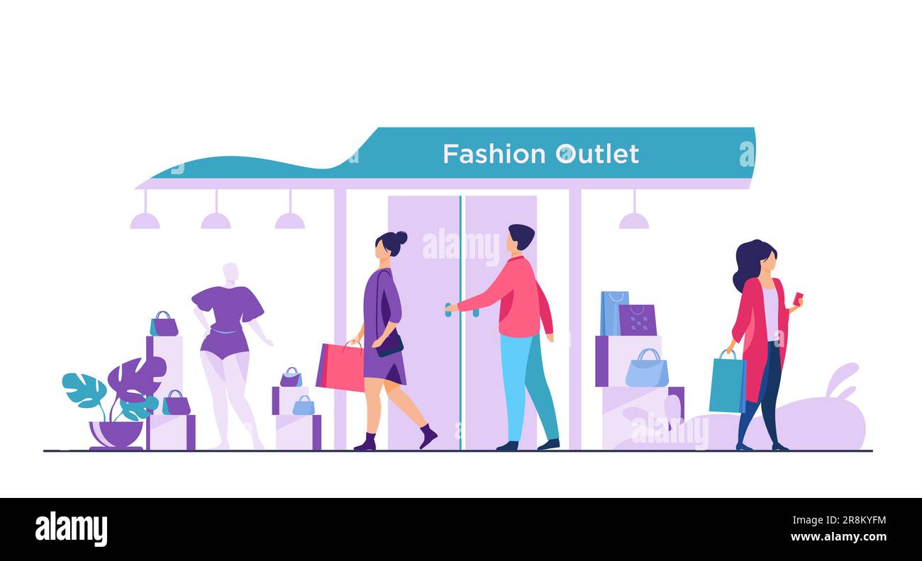 Vector flat illustration people walking along the street hi-res stock ...