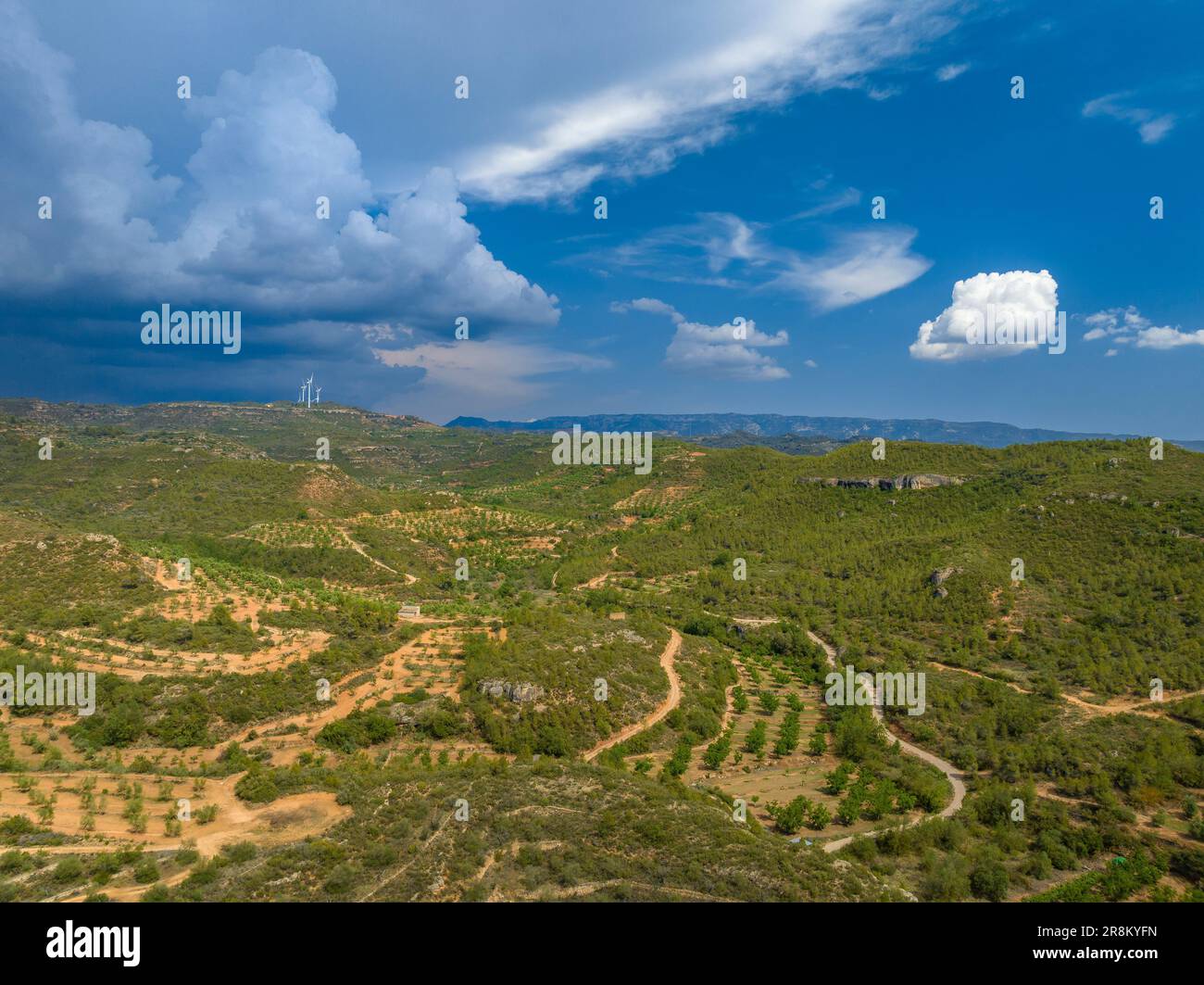 Aerial view of a storm unloading on the rural environments of Les ...