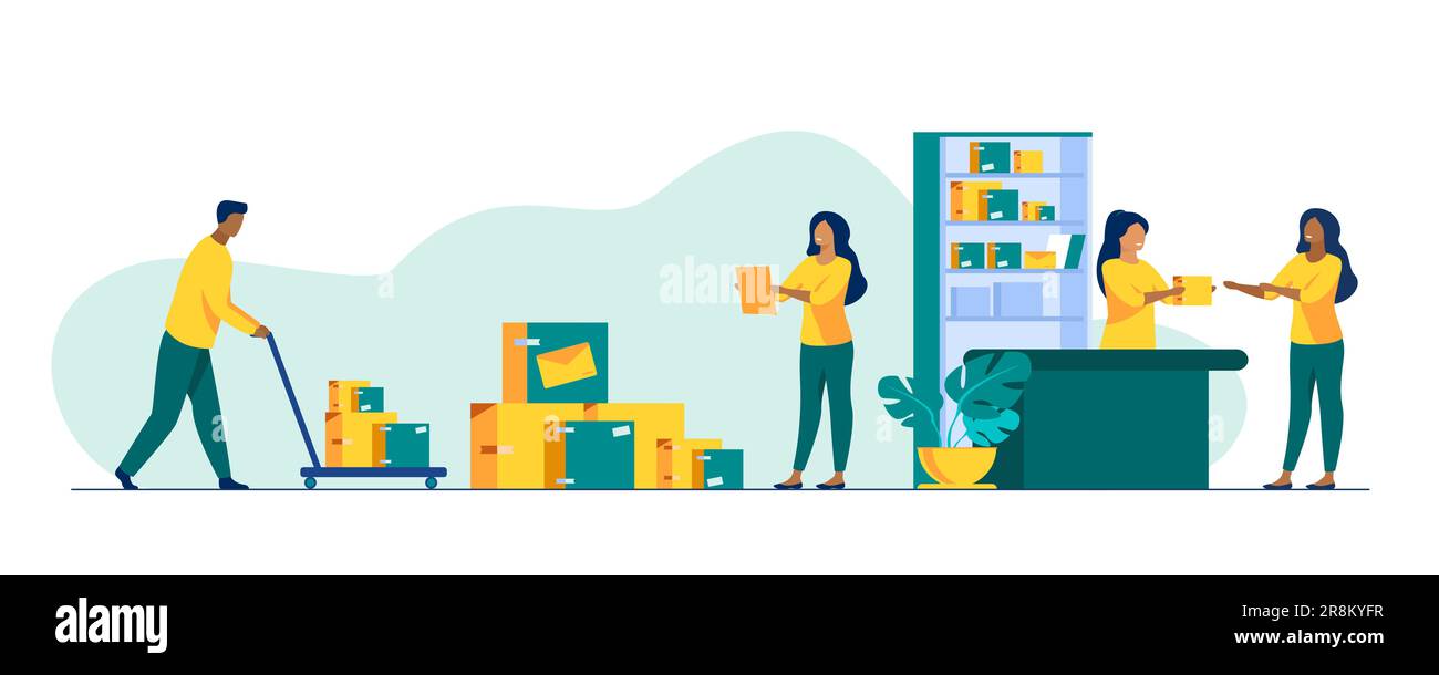 Postman giving parcel to customer in post office Stock Vector Image ...