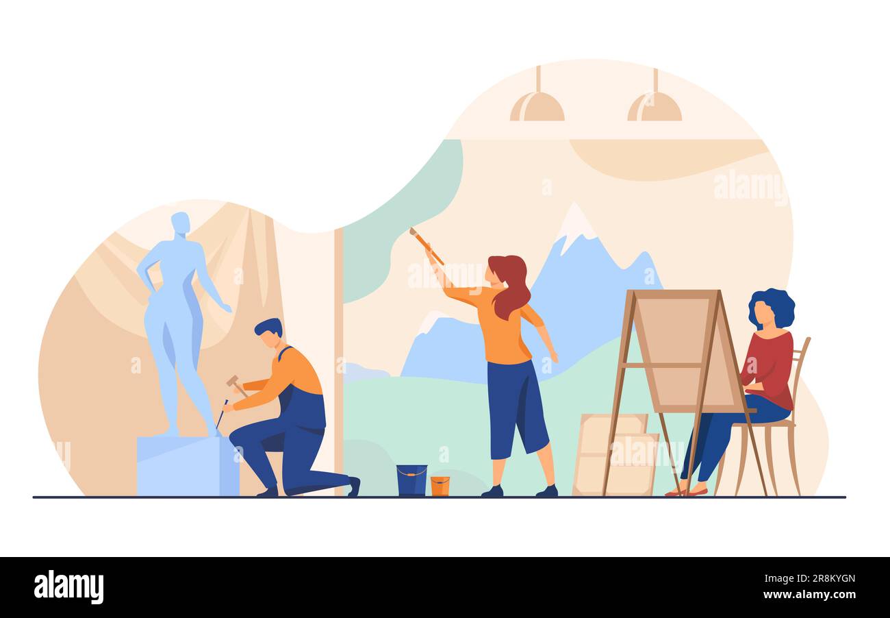 Artists creating artworks flat vector illustration Stock Vector Image ...
